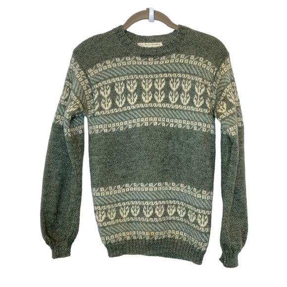 Vintage | Sweaters | Vintage Fairisle Wool Sweater Xs Sage Green ...
